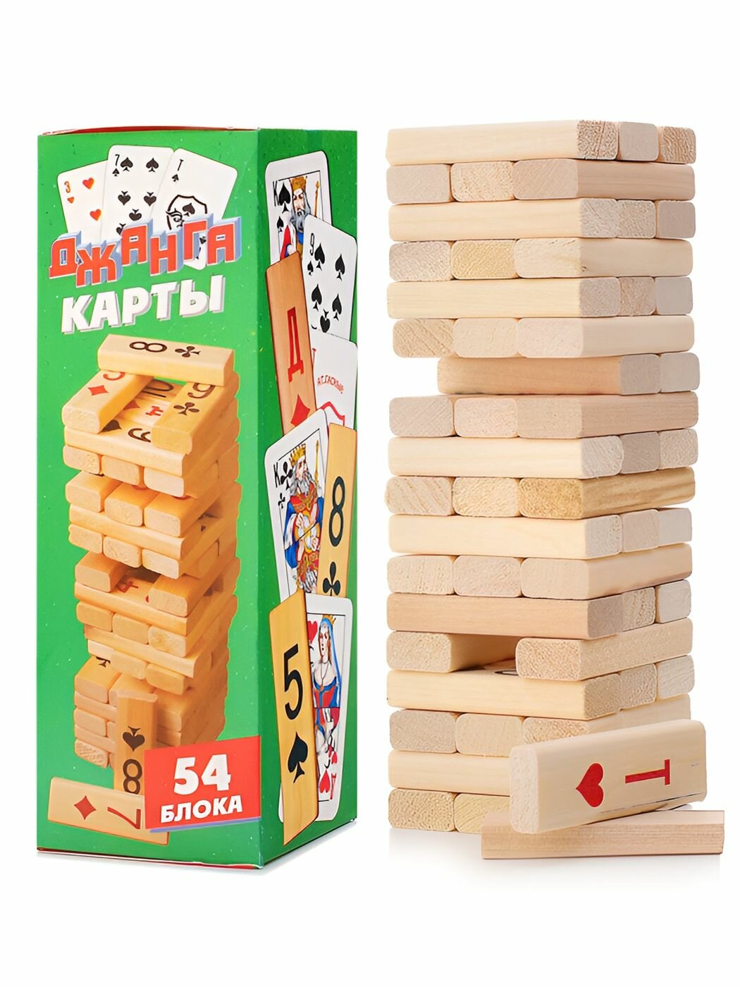 Падающая башня "Джанга карты" из натурального дерева, развивающая настольная игра на баланс для всей семьи и компании, развитие ловкости и скорости реакции, 54 бруска