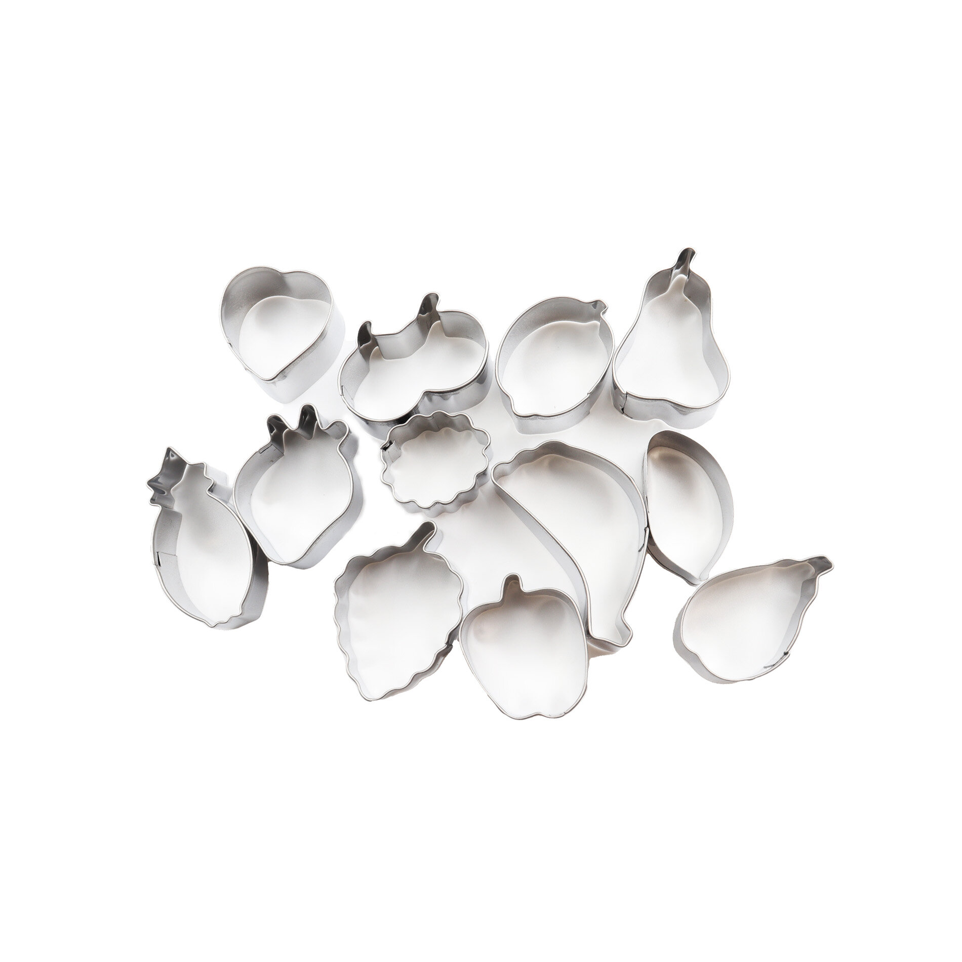 Набор вырубок форм для приготовления пряников и печенья, Фрукты, 3-5 см, 12 штук, нержавеющая сталь, Paderno.