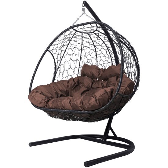 Подвесное кресло M-group добрыня с ротангом чёрное, коричневая подушка