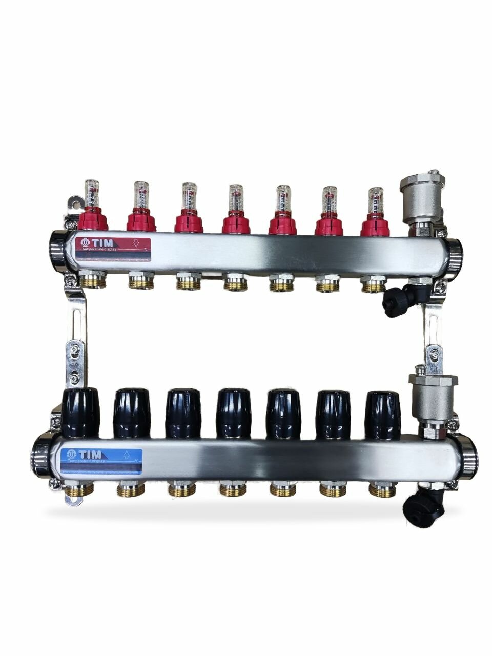 Коллектор для теплого пола из нержавеющей стали TIM, 7 выхода с регулирующими и балансировочными клапанами KCS5007