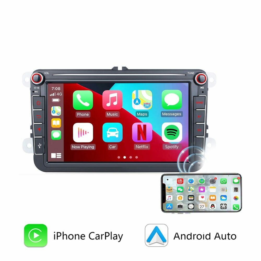 Автомагнитола штатная 2Din 8" Carplay+Android для Volkswagen(Фольксваген)2+32G сенсорный экран, WIFI, MirrorLink, FM радио, USB, Bluetooth, GPS/с управления рулевым колесом