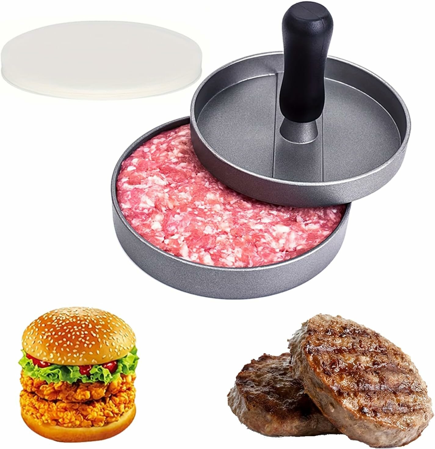 Машина для прессования гамбургеров (1 форма + 100 листов масляной бумаги)