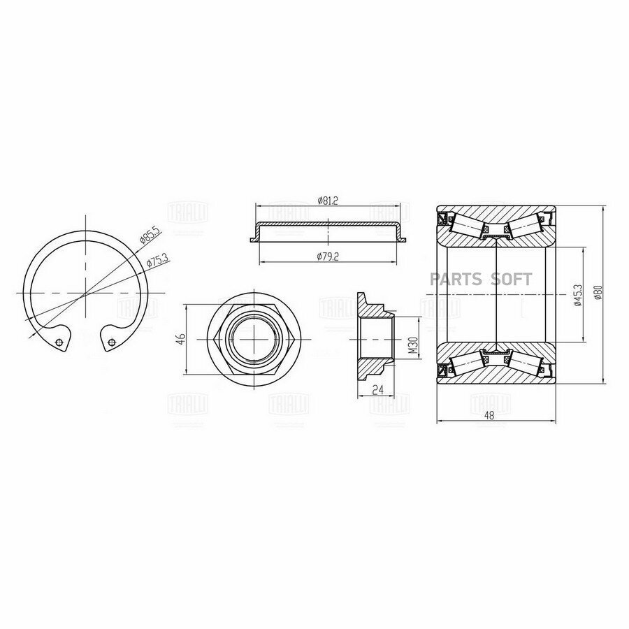 TRIALLI CS-0967 Подшипник ступицы для а/м Renault Master (97-) задн. (кмпл: подш./гайка/стоп. кол./крышка) (CS 0967) ()