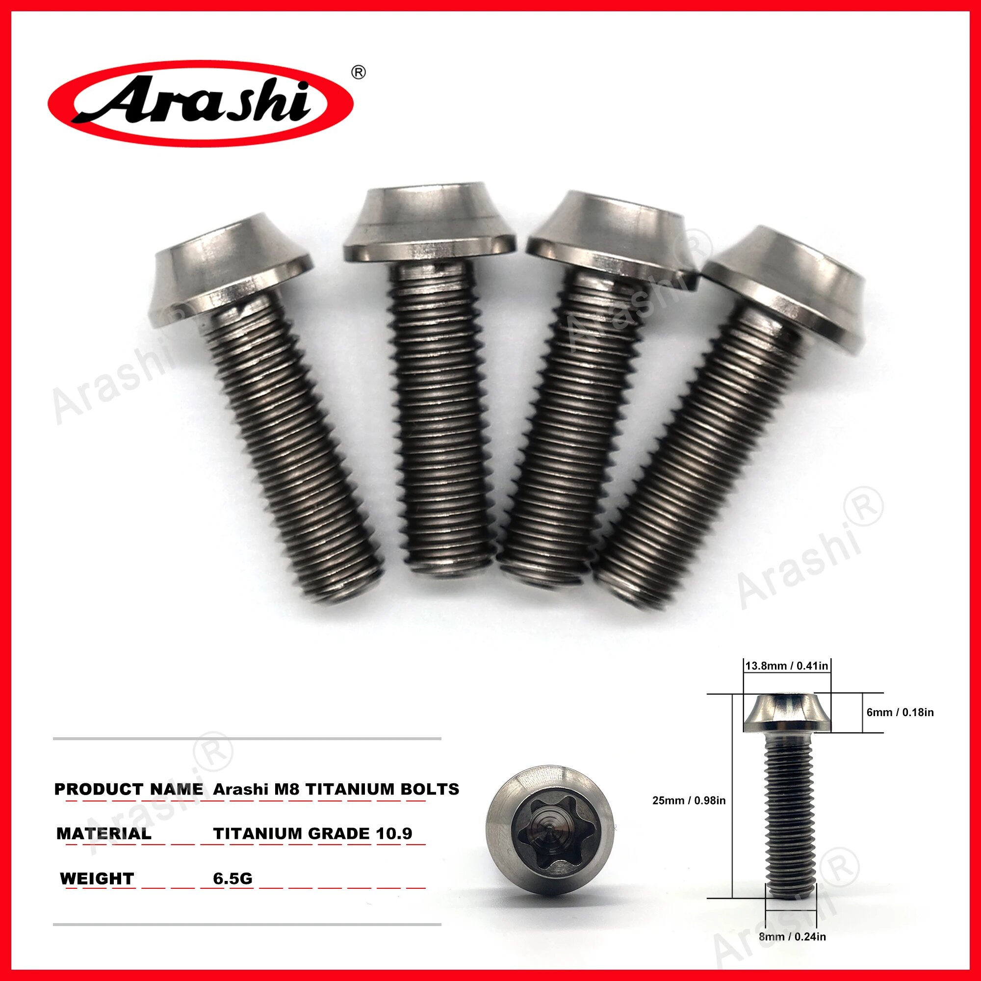 Монтажные болты Arashi M6 / M8 для мотоцикла, гоночного тормозного ротора, дискового тормоза, заднего хода, подножки, винты, титановый запасной болт класса 10,9