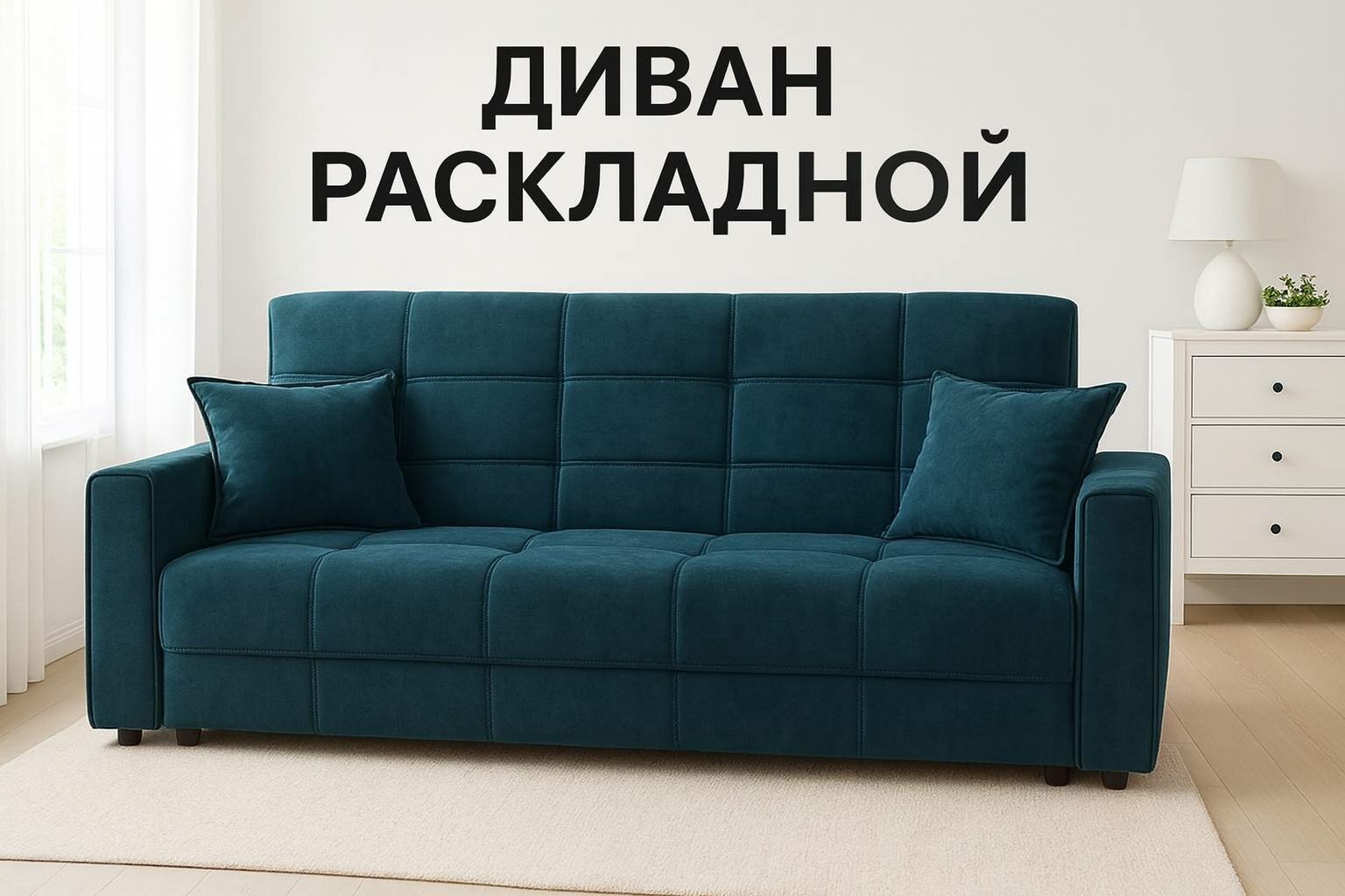 Диван HBR, с раскладкой евро книжка , зеленого цвета, в велюре, БНП