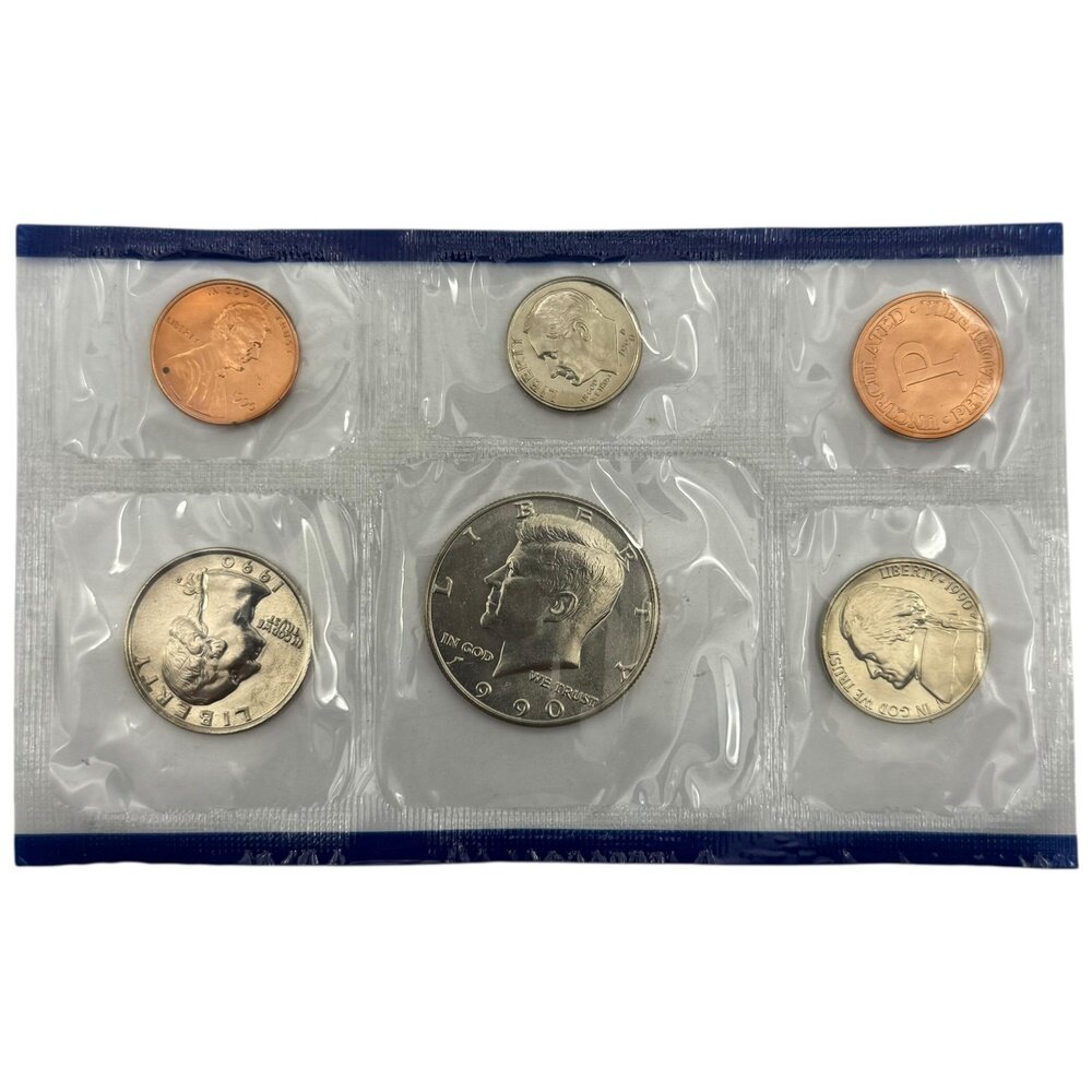 США, набор монет регулярного выпуска 1, 5, 10, 25, 50 центов 1989 г. (P) (Запайка)