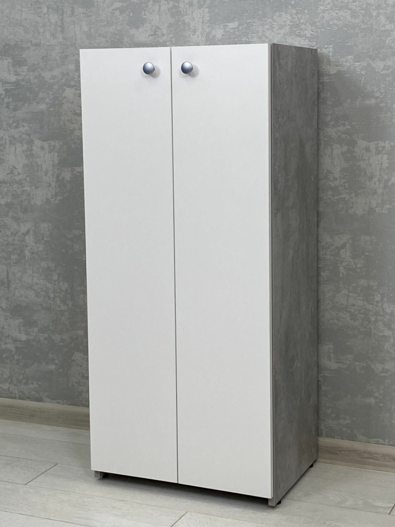 Комод СТ-14, 50x112x34 см, узкий, универсальный, цвет Бетон/Белый Шагрень, с доводчиком, 3 полки