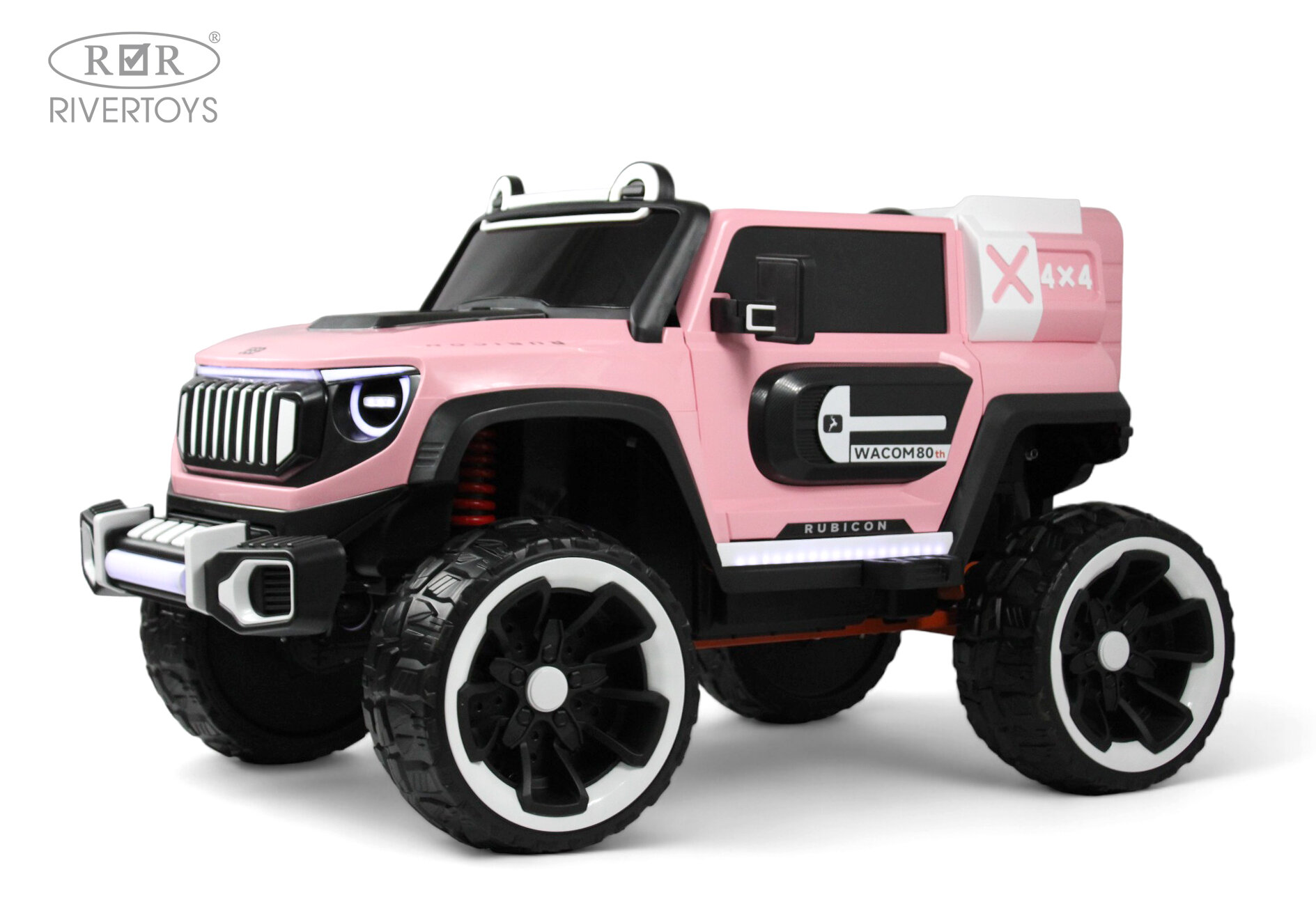 Детский электромобиль RiverToys E007EE 4WD с дистанционным управлением, полноприводный, одноместный розовый