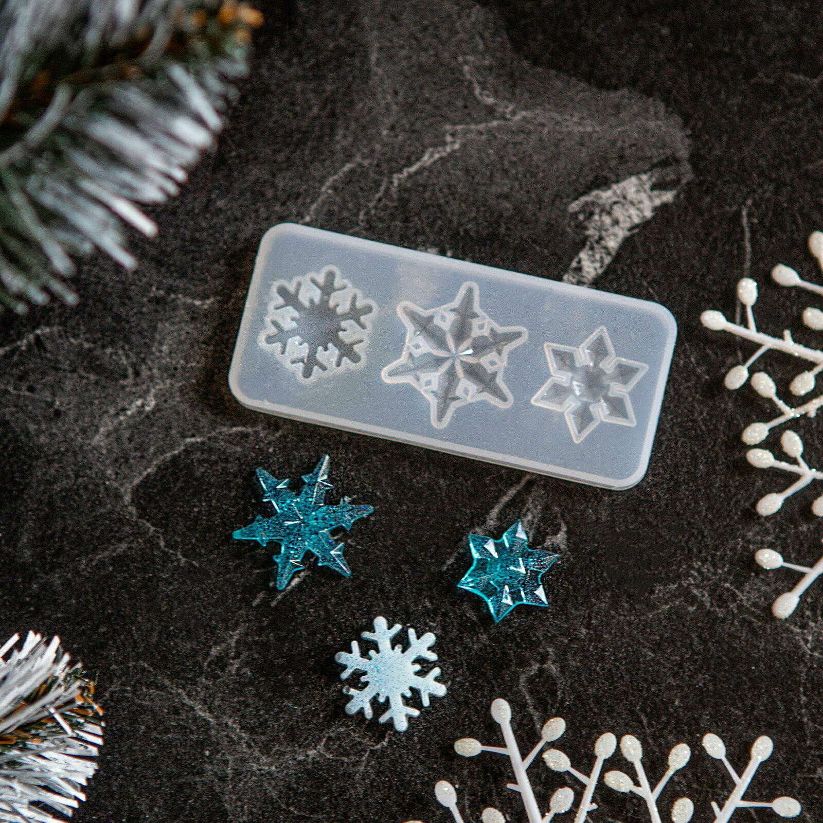 Молд силикон "Снежинка" 3 в1 от 2.4 до 3 см, тематика: новый год