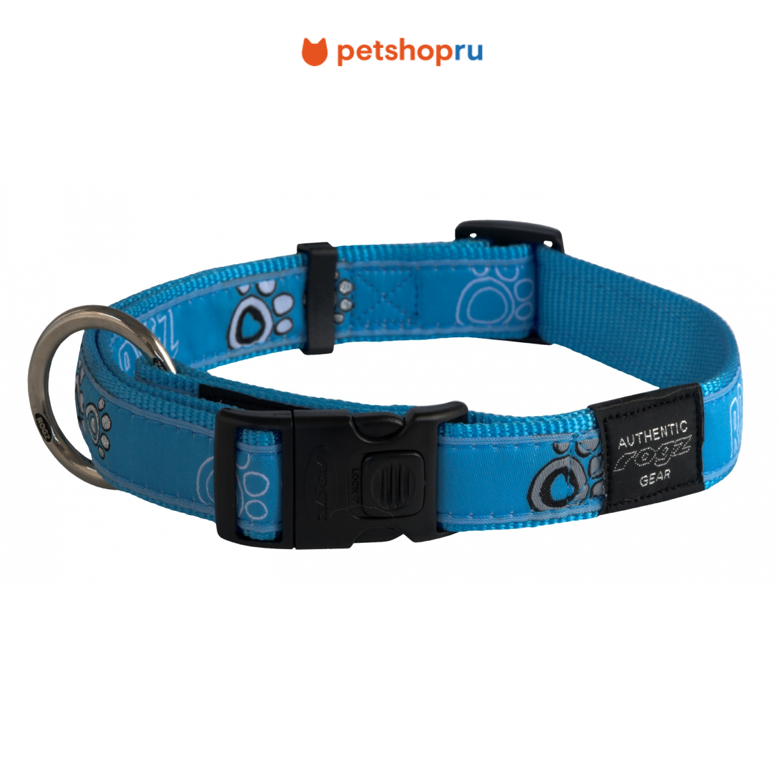 Rogz ошейник "Fancy dress", р-р XL (43-70 см), ш: 2,5 см, "Бирюзовая лапка"