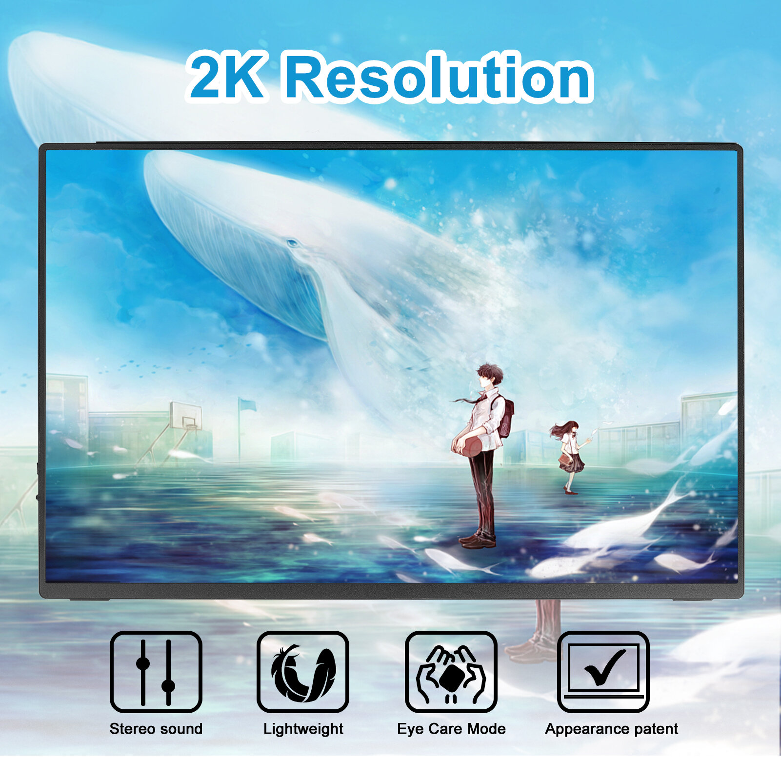 Портативный монитор 16", 2K, 120 Гц, USB-C, ультратонкий, для ноутбука, игр