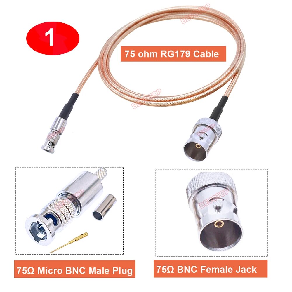 BEVOTOP Кабель BNC Female to Micro BNC Male RG179 75 Ом 20CM, BNC F to Micro BNC M