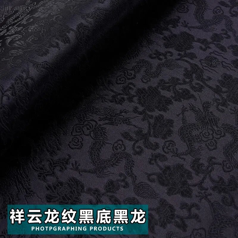 Парчовая атласная ткань для пошива одежды 90х100 см Черный, 1 meter price-017