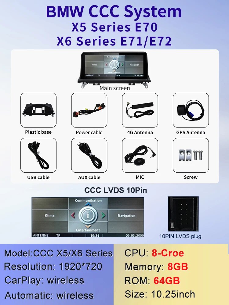 STWEI 2024, новая система ID6 ID7 ID8 UI 10,25inc Android, беспроводная система Carplay AUTO для BMW X5 E70 X6 E71, автомобильные видеоплееры, GPS Navi CCC 8G 64G