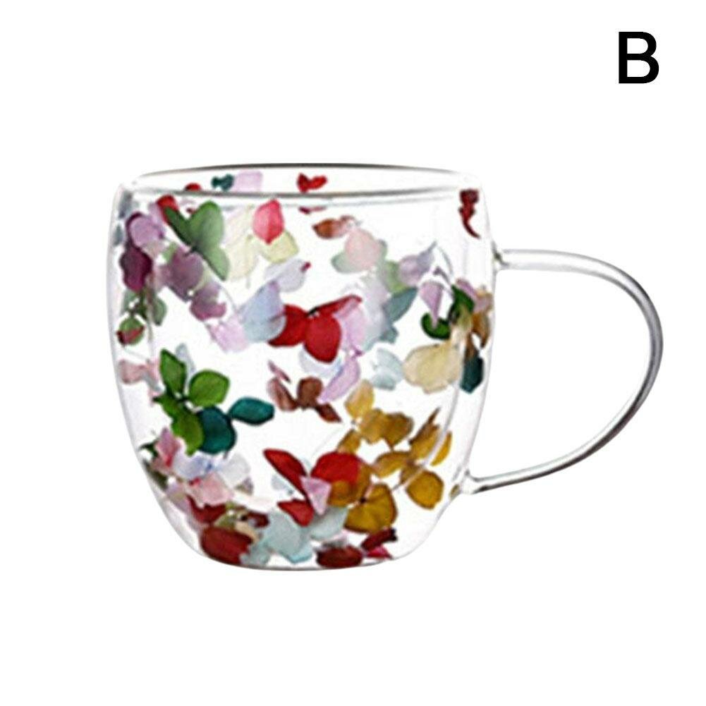 Креативные стеклянные чашки с двойными стенками и наполнителем сухоцветов