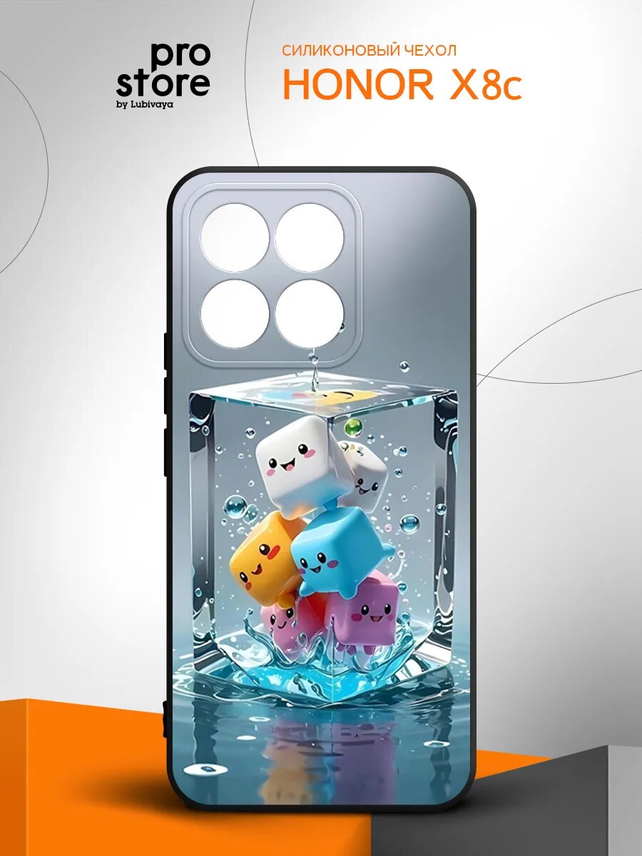 Чехол на Honor X8c / Хонор Х8с накладка, поддержка беспроводной зарядки , черный, с рисунком