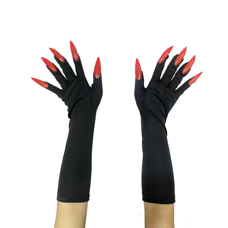 Witches long claw gloves with nails for halloween cosplay and themed parties red