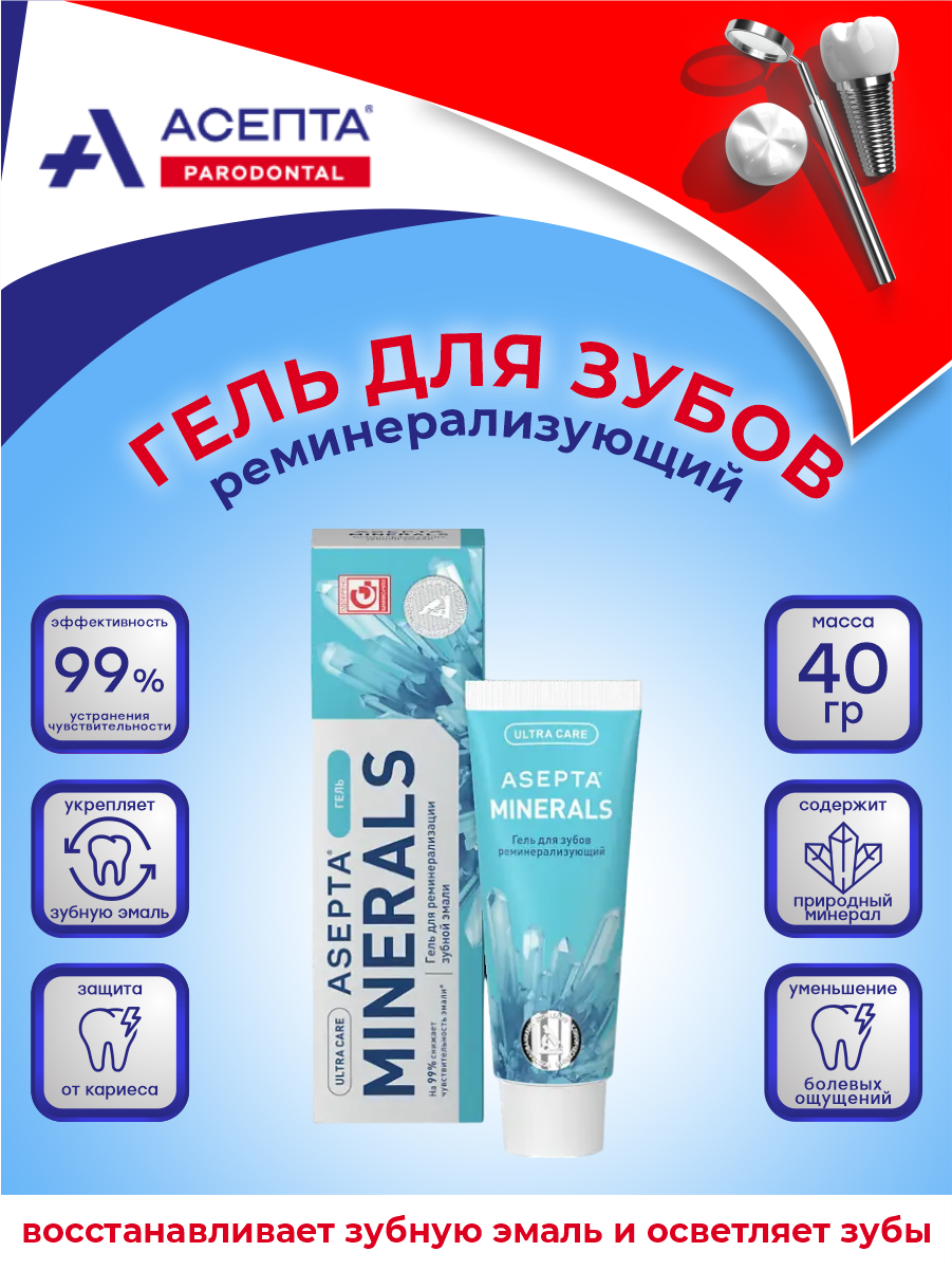 Гель для зубов асепта реминерализующий 40 гр.