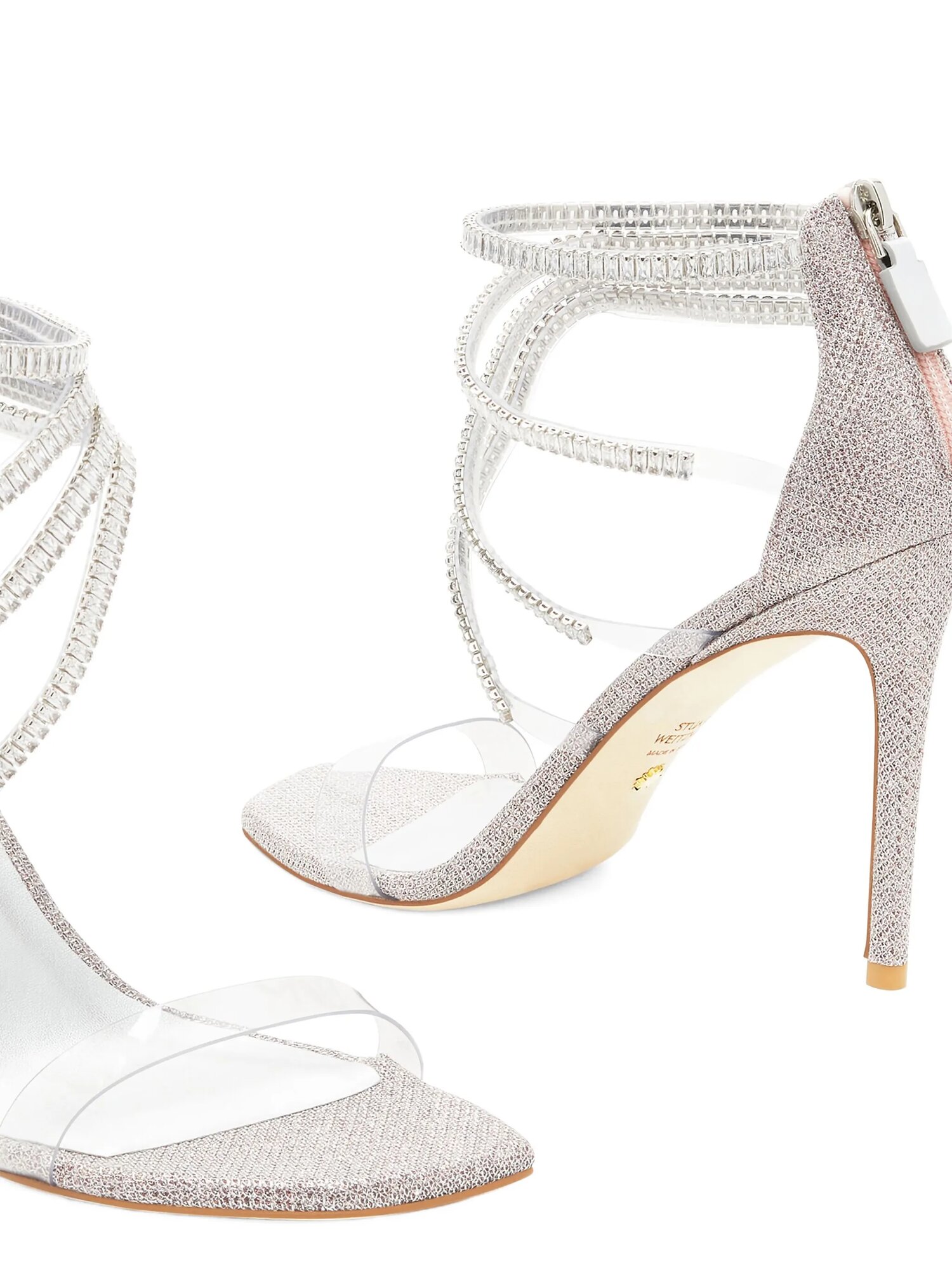 Сандалии Stuart Weitzman Superglam 100, размер 38, серебристый/красный — фото 1
