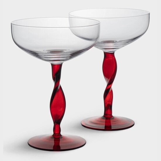 Набор бокалов-креманок Anna Lafarg Villalago 2 шт, 370 мл, для шампанского, стекло, красная ножка (ANLAF-NC20250115-4)