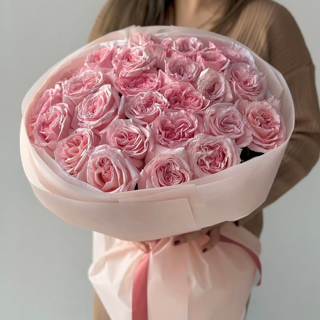 Букет из розовых пионовидных роз Пинк Охара 25 шт, красивый букет цветов, шикарный, премиум цветы, премиум букет