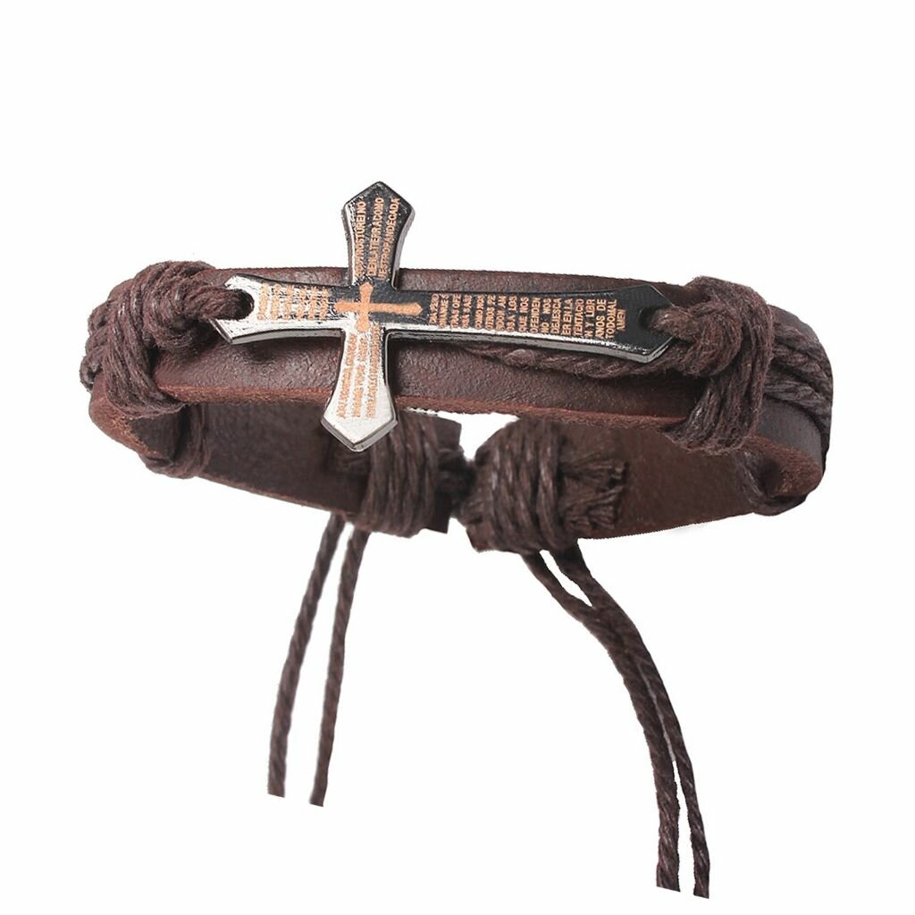 Браслет с крестом в стиле ретро на 1 нитке-кофейного цвета