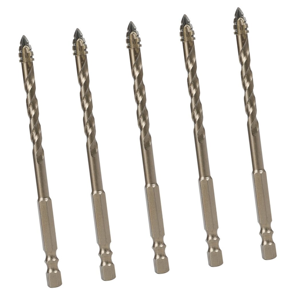 5pcs Hex Shank Four Flute Sawtooth Excentric Twist Bits для эффективной резки на плитку Мраморную керамику и бетон