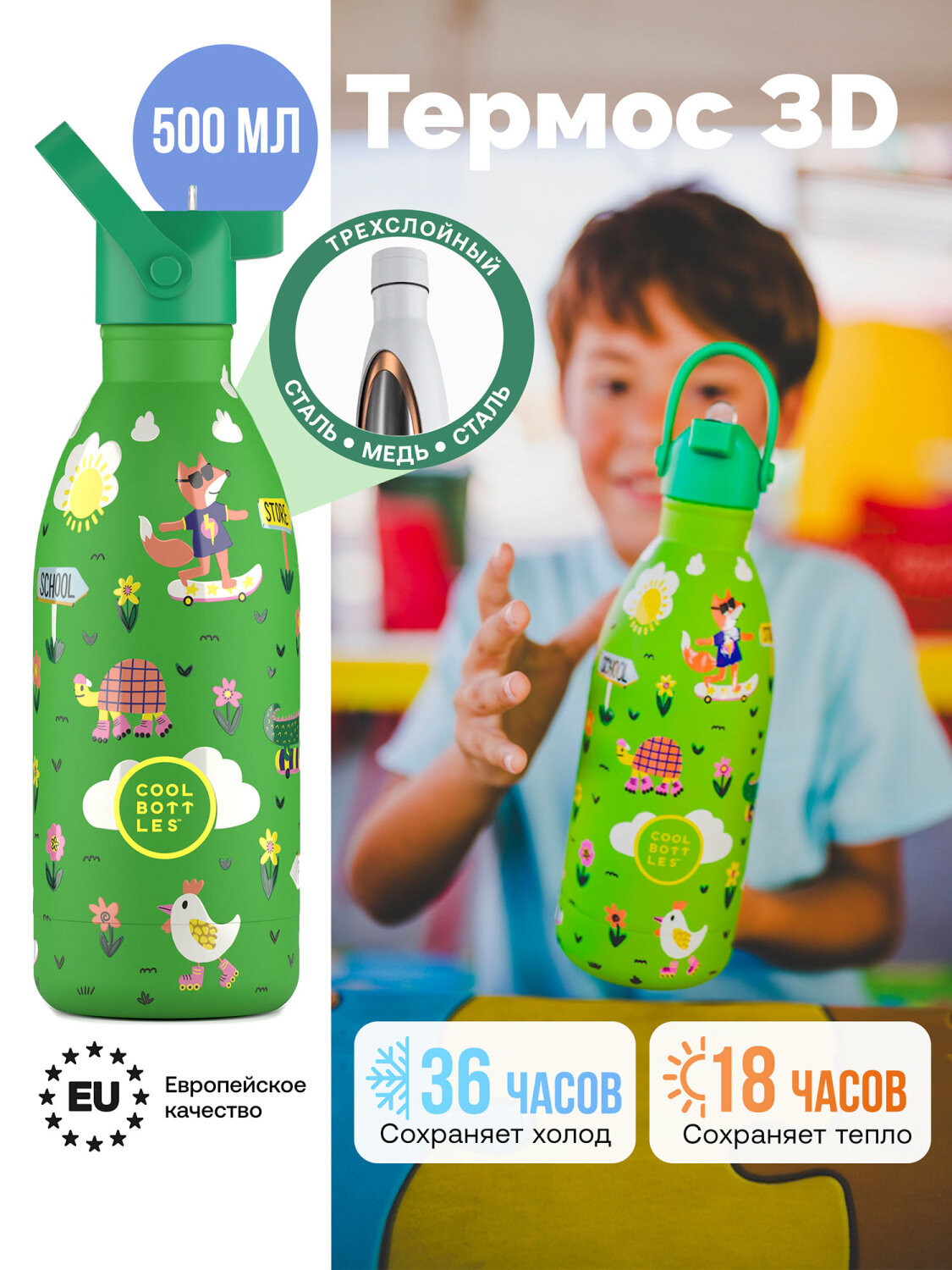 Термос–термобутылка Cool Bottles Kids Rolling Skaters 500мл CBBK50RS