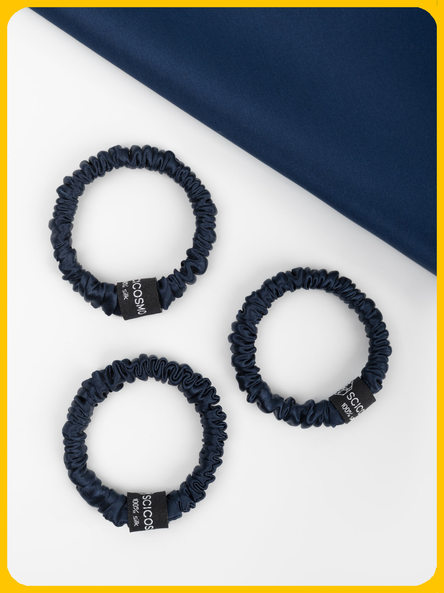 100% натуральный шелк 19 момми/Набор из 3-х резинок 1 см/синий цвет