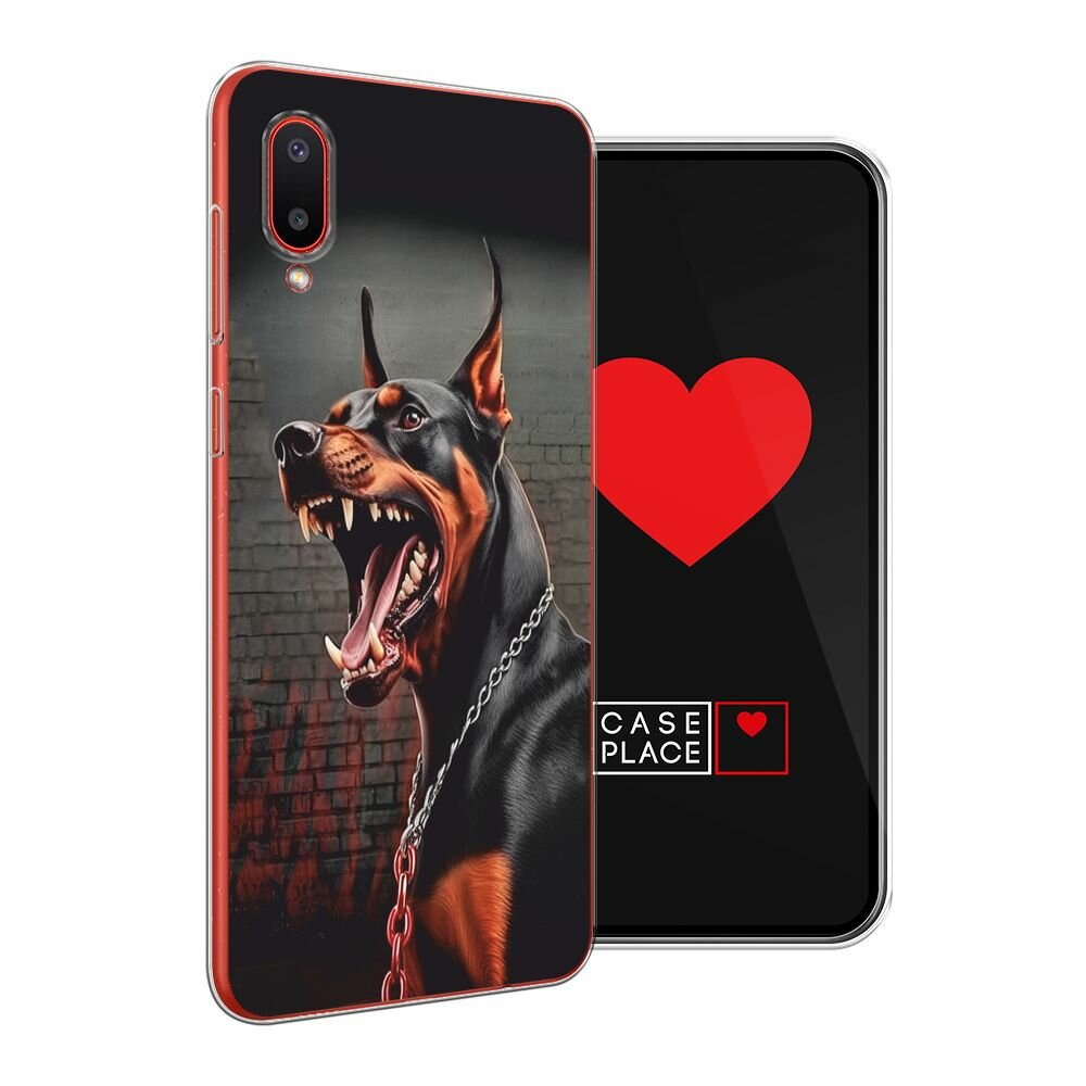 Чехол на Samsung Galaxy A02 / Самсунг Галакси А02 с принтом "Доберман с цепью" — фото 1