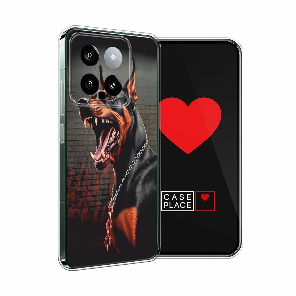 Силиконовый чехол на Xiaomi 14 / Сяоми 14 с принтом "Доберман с цепью" — фото 1