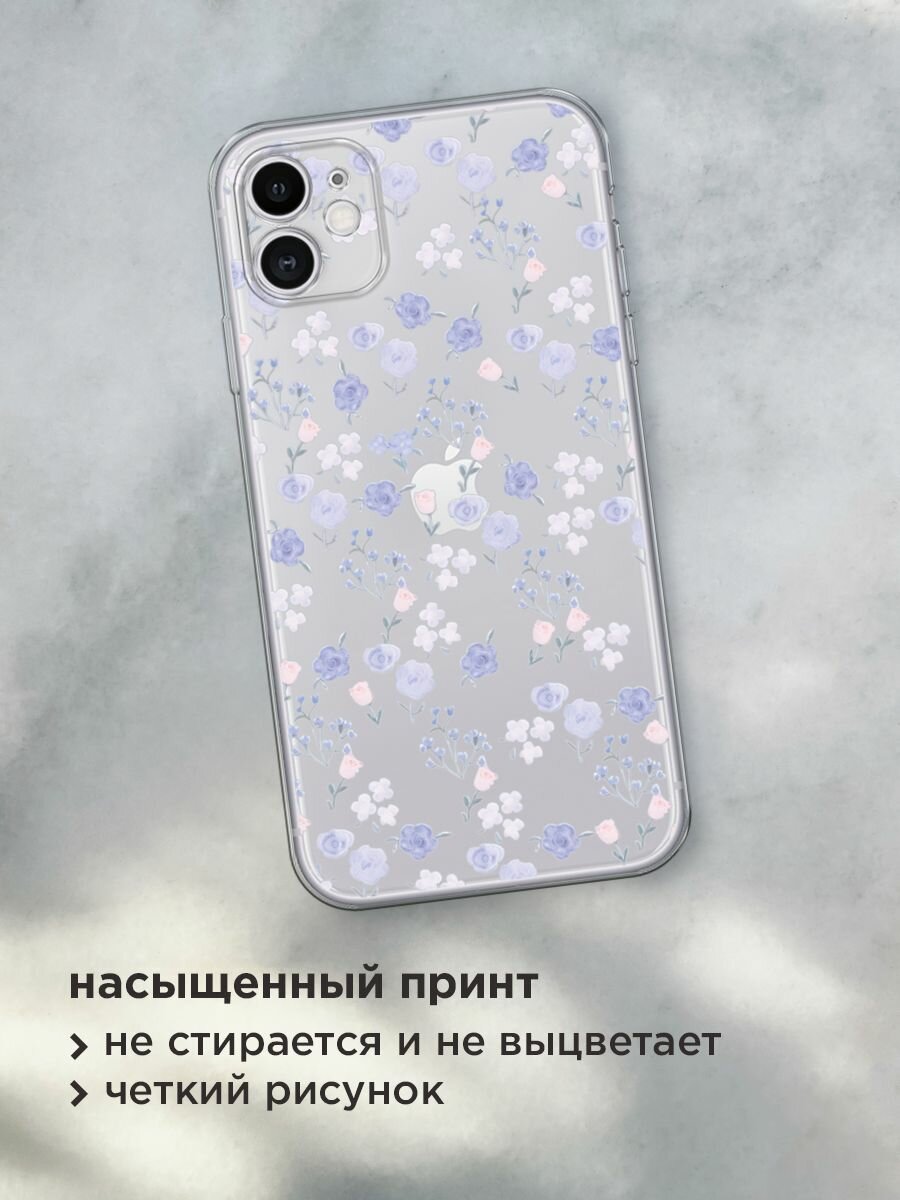 Чехол на Apple iPhone 11 / Айфон 11 с принтом "Сиреневые розы паттерн", прозрачный — фото 1