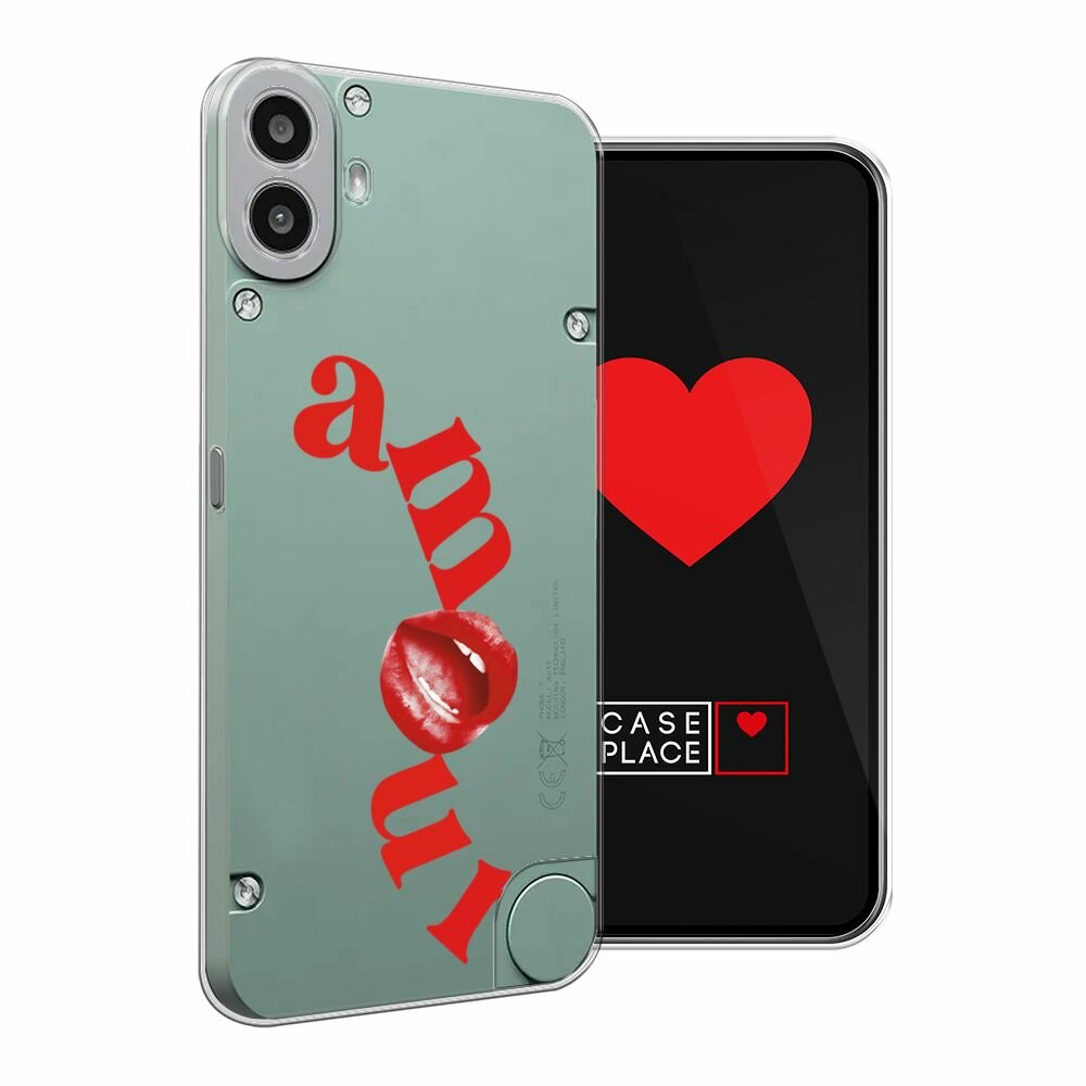 Чехол на CMF Phone 1 / CMF Фон 1 с принтом "Amour lips - 14 февраля", прозрачный — фото 1