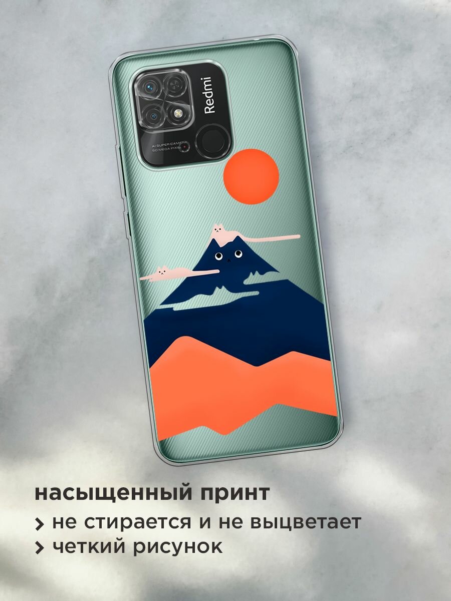 Чехол на Xiaomi Redmi 10C / Сяоми Редми 10C с принтом "Кот-гора", прозрачный — фото 1