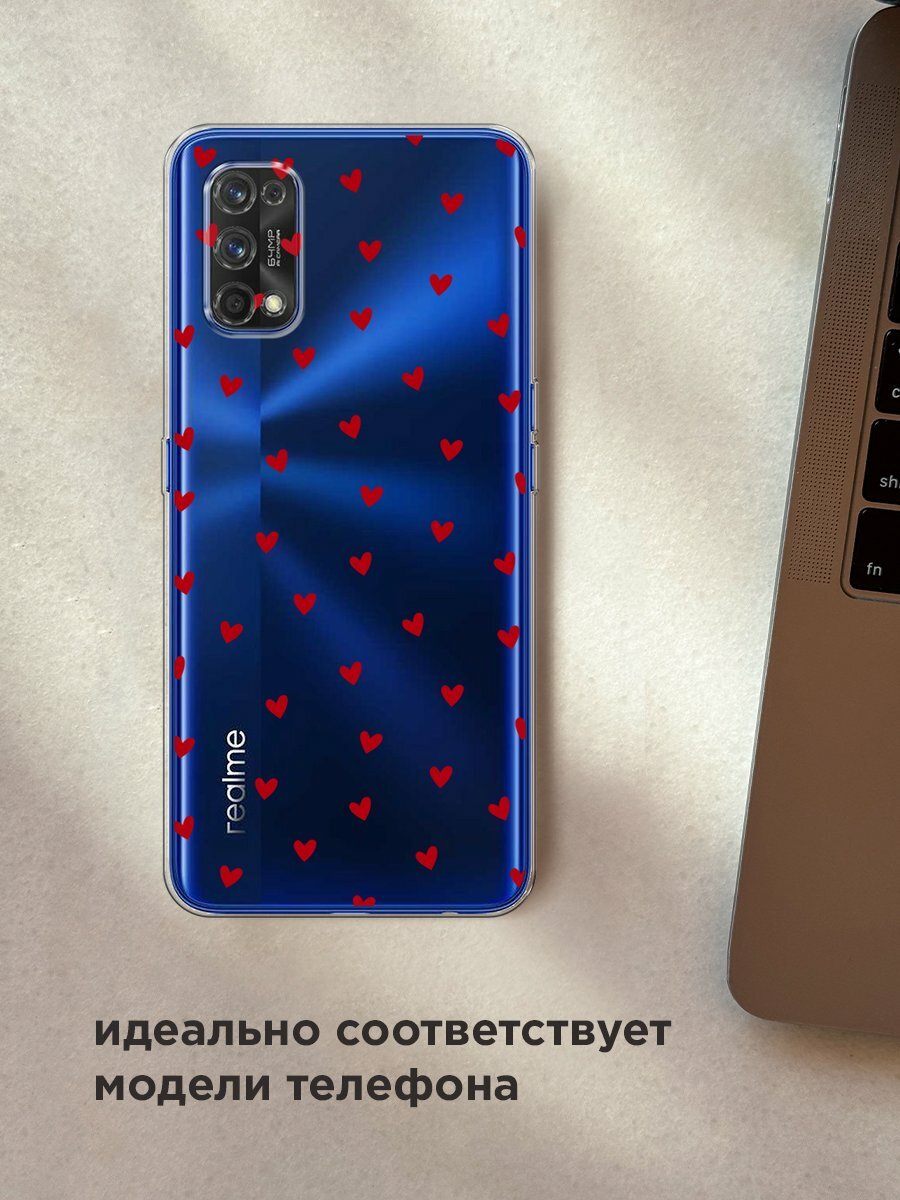 Чехол на Realme 7 Pro / Реалми 7 Про с принтом "Red hearts", прозрачный — фото 1