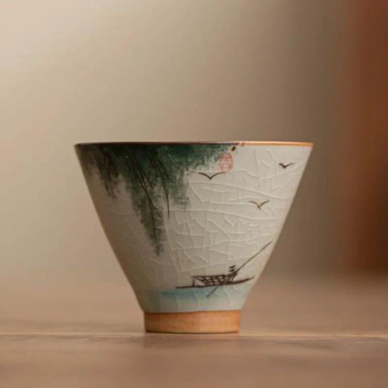 HEYYES фарфоровые чашки Koi Fish Sancai Gaiwan 1 шт, 6.6x4.9cm 50ml