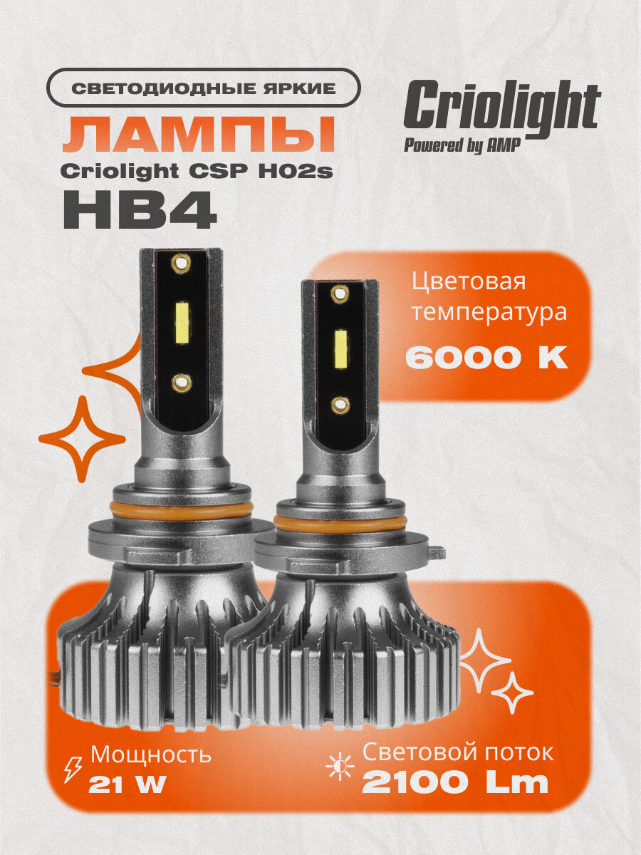 Лампы автомобильные Led AMP CSP H02s / Светодиодные авто лампы HB4 / белый свет, 2шт