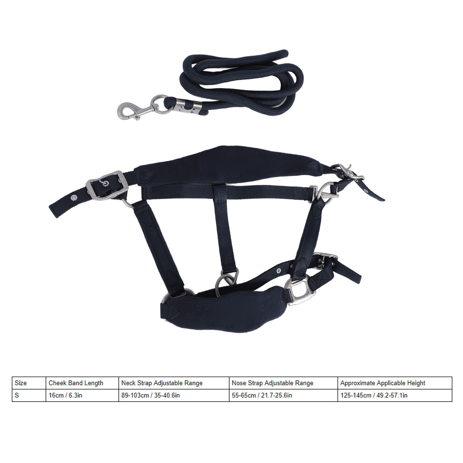 Набор для недоуздка для лошадей, предотвращающий натирание, регулируемый недоуздок для обучения лошадей с поводком 2 м для ежедневной дрессировки, темно-синий, размер S