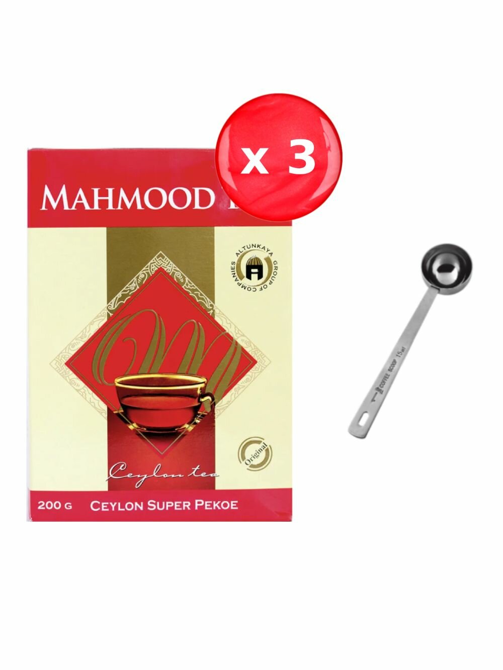 Чай черный Махмуд "Цейлонский Супер Пеко" (Mahmood Ceylon Super Pekoe) 200 г х 3 шт + ложка