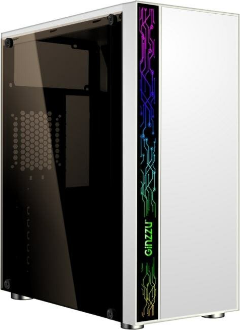 Ginzzu A390 White Window RGB подсветка 1*USB 3.0, 2*USB 2.0, AU