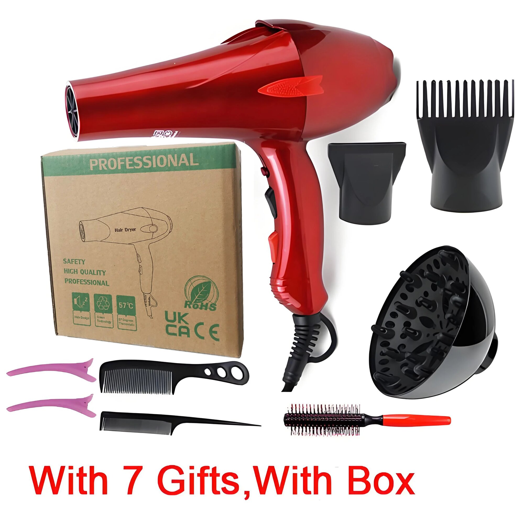 Для парикмахерской и парикмахерской, длина 3 метра, провод, вилка европейского стандарта, настоящая мощность 2200 Вт, профессиональный вентилятор, фен для салона, фен ЕС, EU 8 gift with box 2