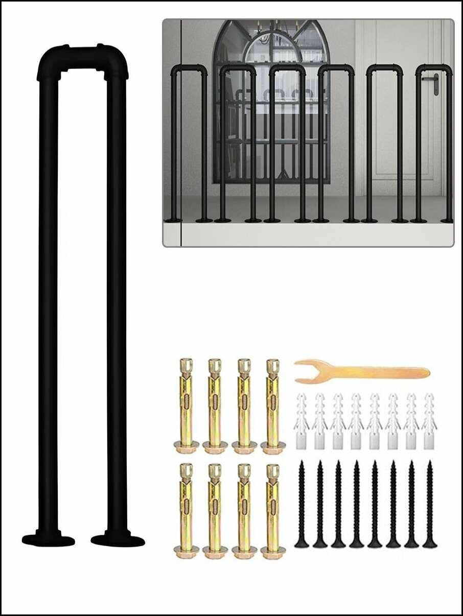 Черные лестничные перила U-образной формы против скольжения по металлическим трубам для дома, квартиры, балкона, коридора11