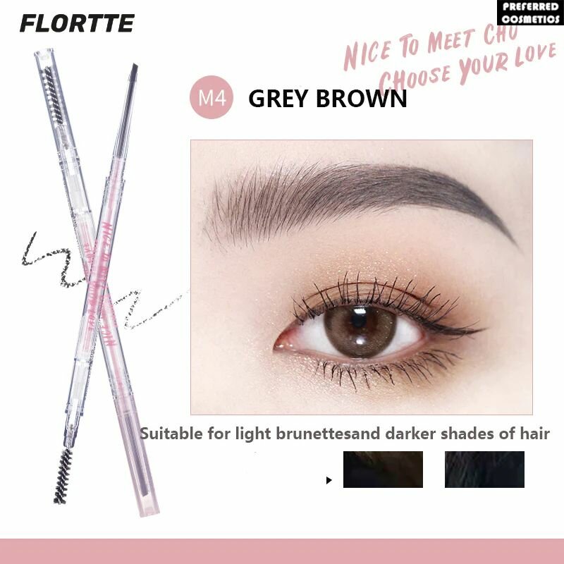 FLORTTE Ультратонкий водостойкий карандаш для бровей с двойной головкой, пудра для бровей, натуральный и стойкий, не выцветающий