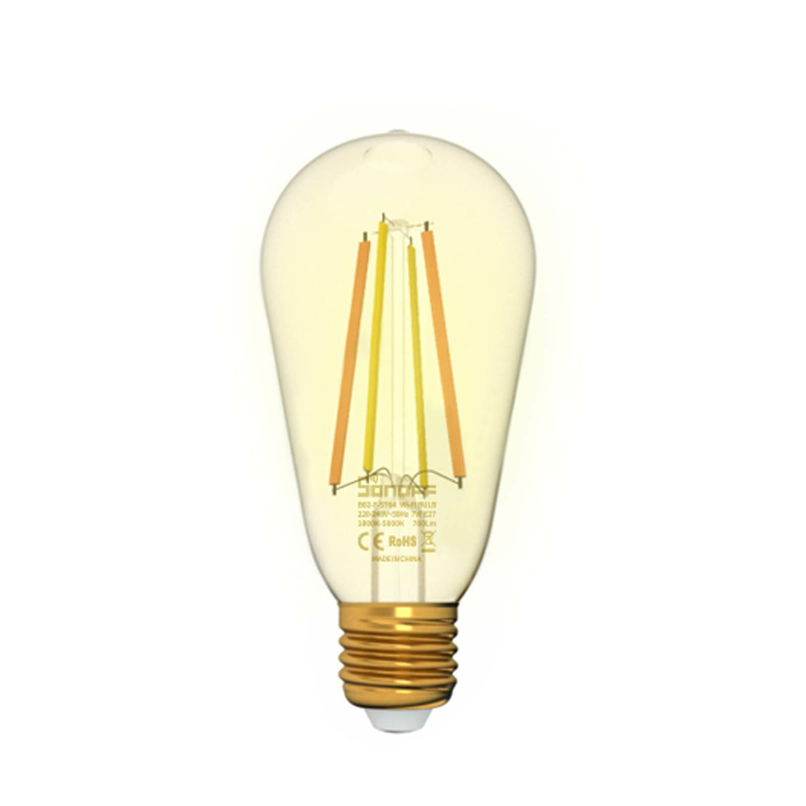 SONOFF B02 F-ST64 Wi-Fi Smart LED Filament Bulb 60W Equivalent 700LM E27 Base ST64 Antique Clear Glass Style Amber 1800K-5000K Dimmable Tunable White 220-240V AC 50Hz 7W IEEE 802.11b/g/n 2.4GHz eWeLink Android iOS