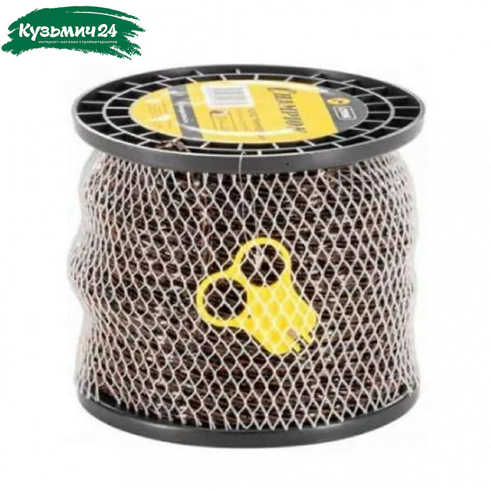 Леска для триммера Champion C7090, диаметр 3.3 мм, длина 147 м, зубчатый квадрат + нож