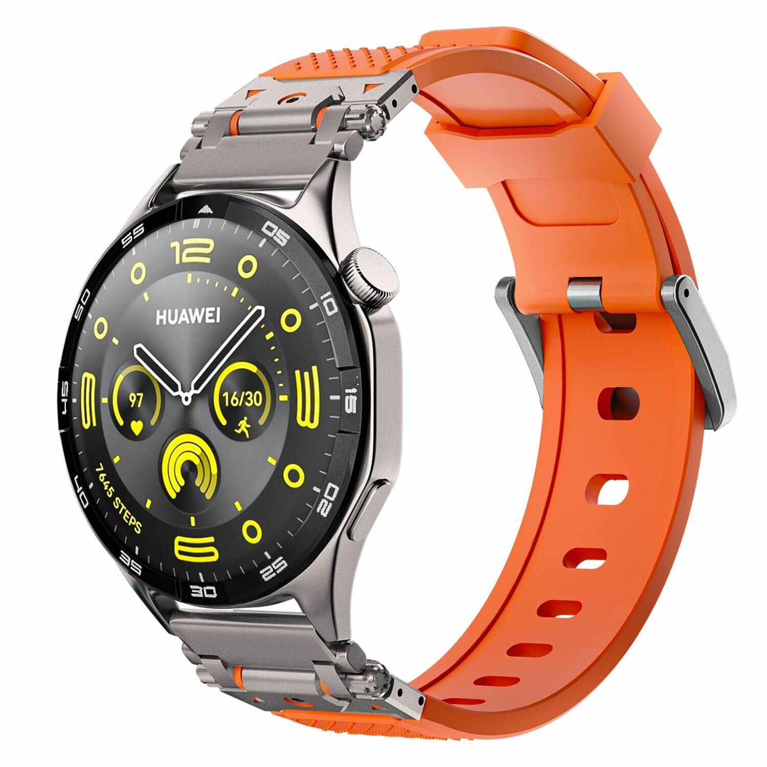 Спортивный ремешок из ТПУ 22 мм для часов Huawei Watch GT 4/5 / GT 4 5 Pro, прочный металлический разъем для мужчин и женщин, сменный резиновый браслет для часов HUAWEI Watch 4 3, титан-оранжевый