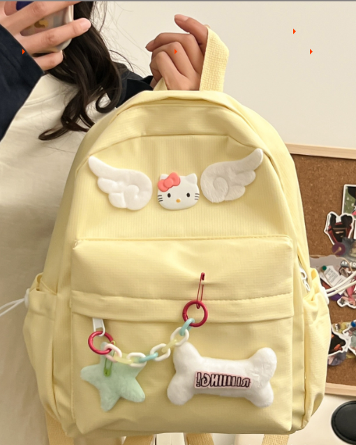 Рюкзак школьный для девушки Hello Kitty, Светло-желтый ，1 шт