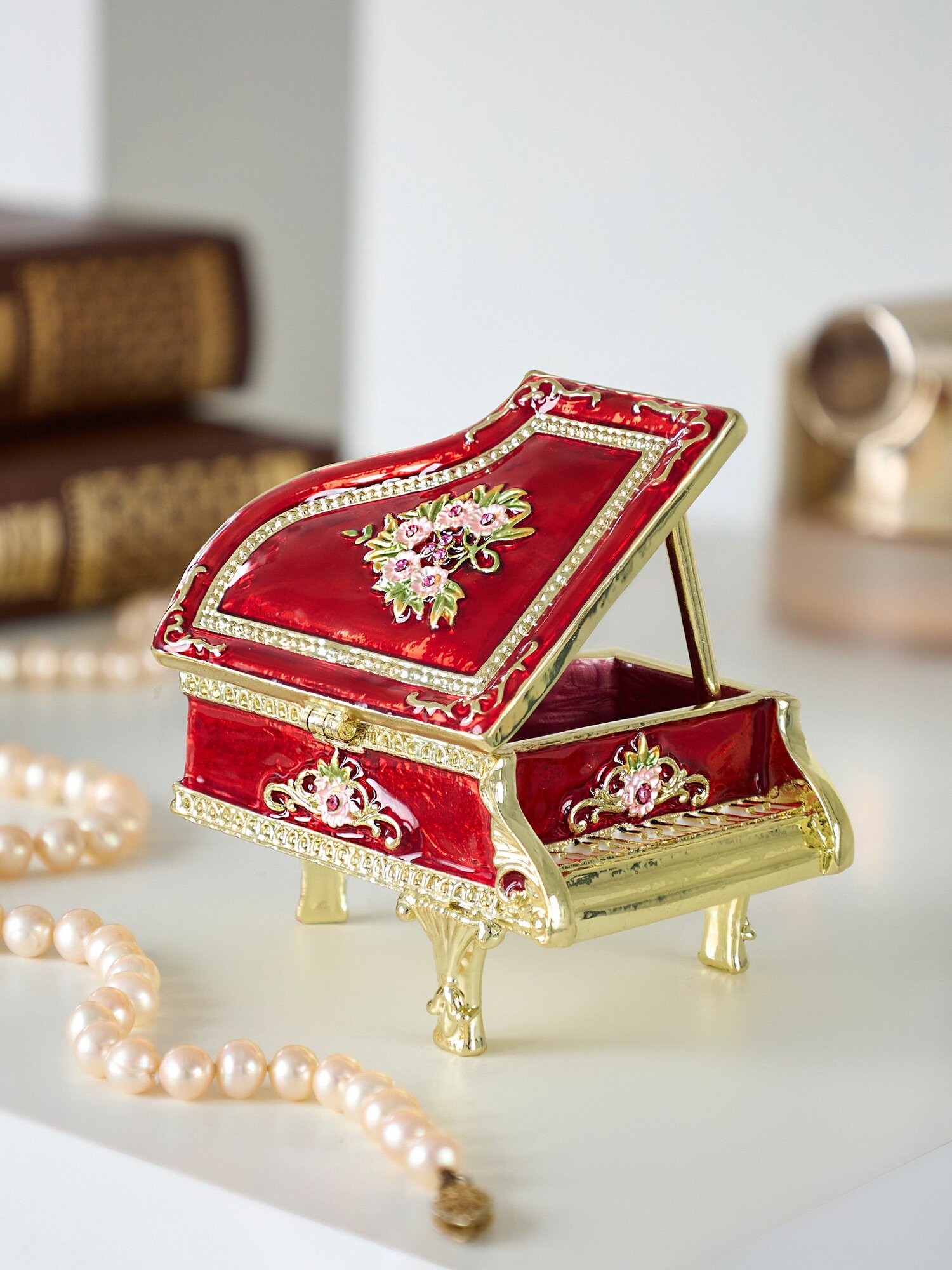 Шкатулка в стиле Фаберже (Faberge) для украшений, колец. Фигурка рояль, статуэтка фортепиано пианино. KerenKopal, Israel