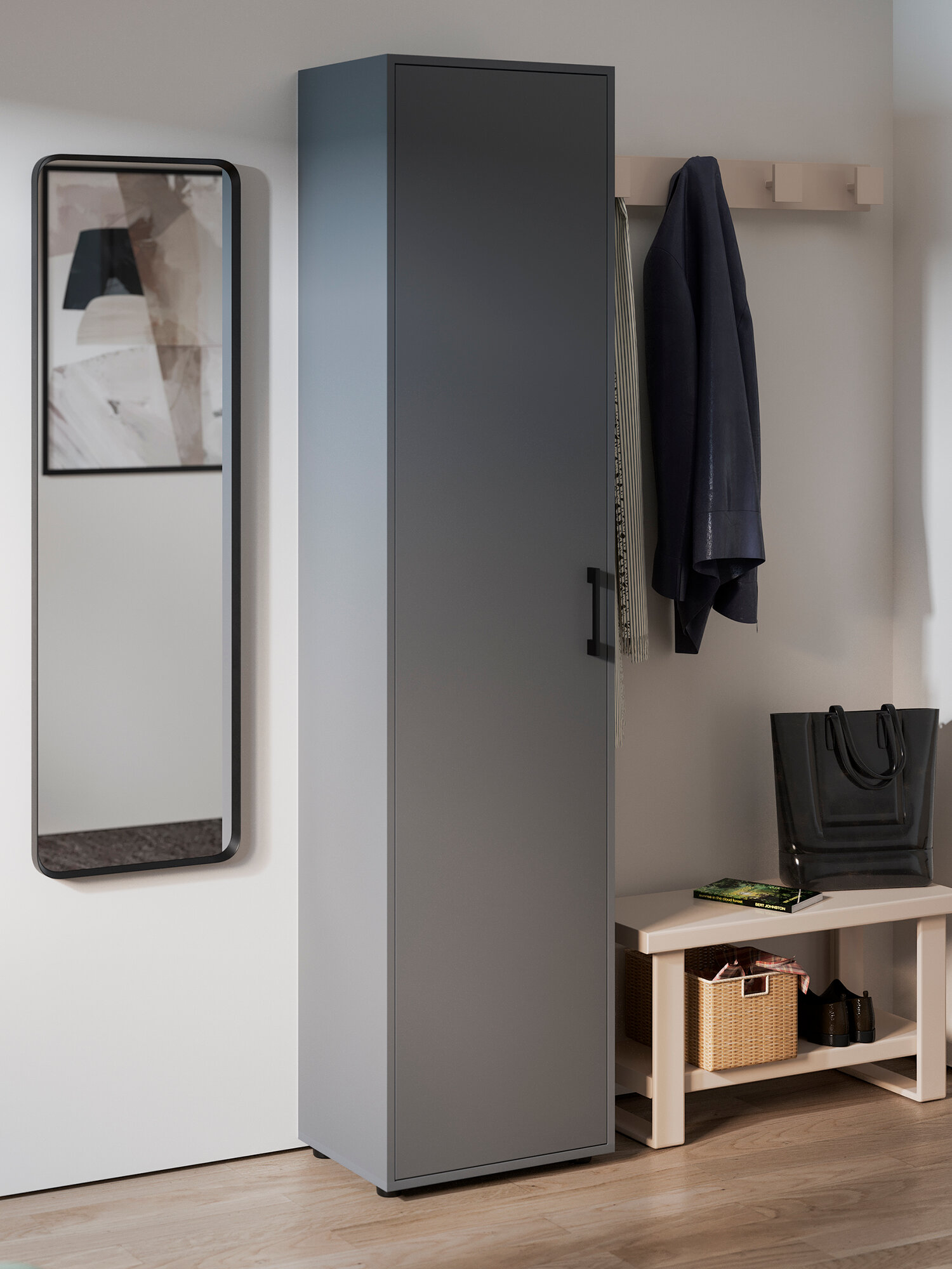 Шкаф для одежды ТриЯ Витра, (ВхГхШ: 204х36х48) ЛДСП, 1 распашная дверь, 2 секции, модульный, серый