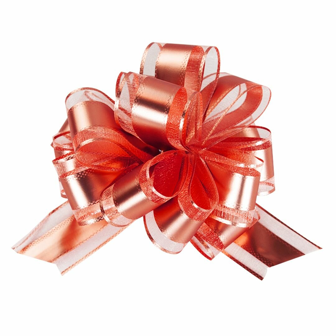 Бант подарочный Волна веселья шар, текстильный, широкая полоса, красный, металлик, 15 см